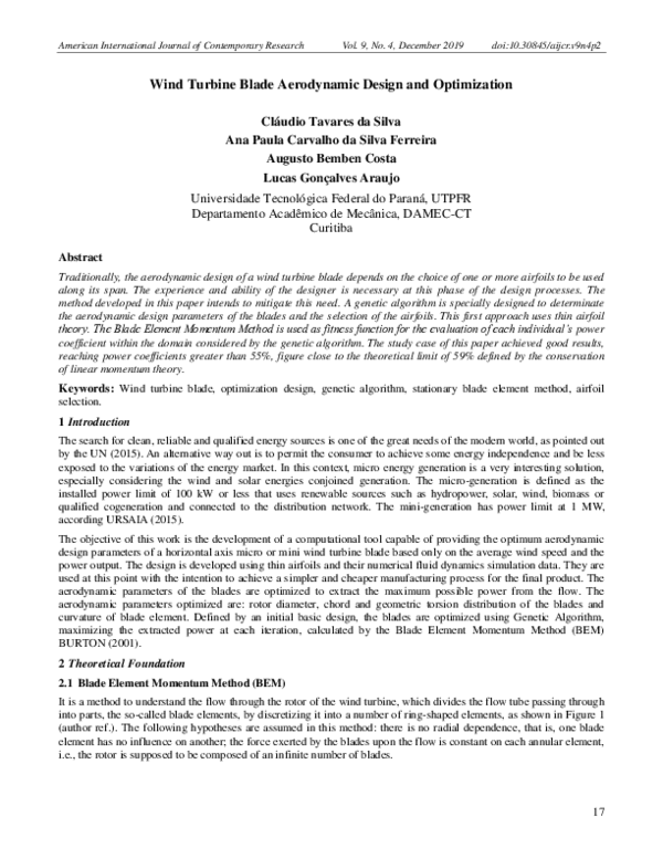 (PDF) Wind Turbine Blade Aerodynamic Design and Optimization