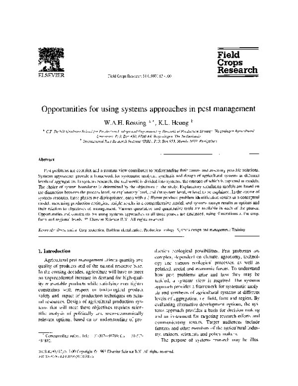 (PDF) Opportunities for using systems approaches in pest management