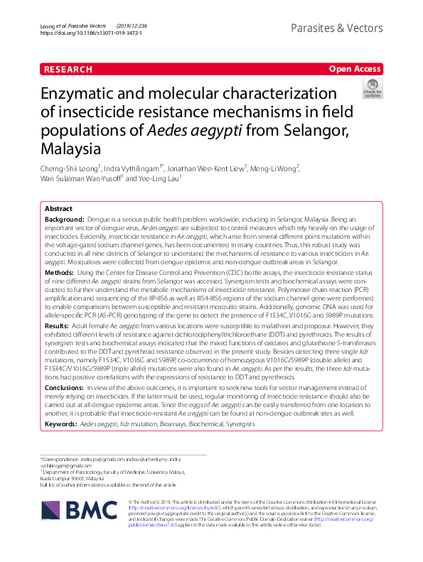 (PDF) Enzymatic and molecular characterization of insecticide resistance mechanisms in field ...