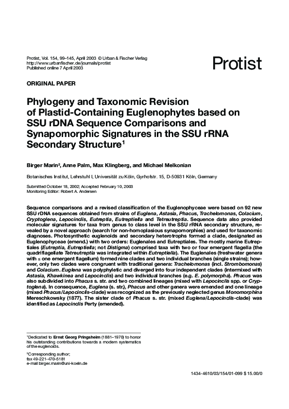 (PDF) Phylogeny and Taxonomic Revision of Plastid-Containing ...