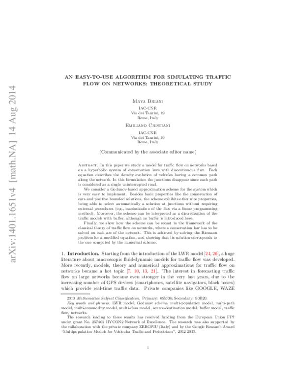Pdf An Easy To Use Algorithm For Simulating Traffic Flow On Networks