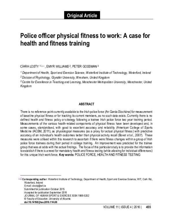 (PDF) Police officer physical fitness to work: A case for health and ...