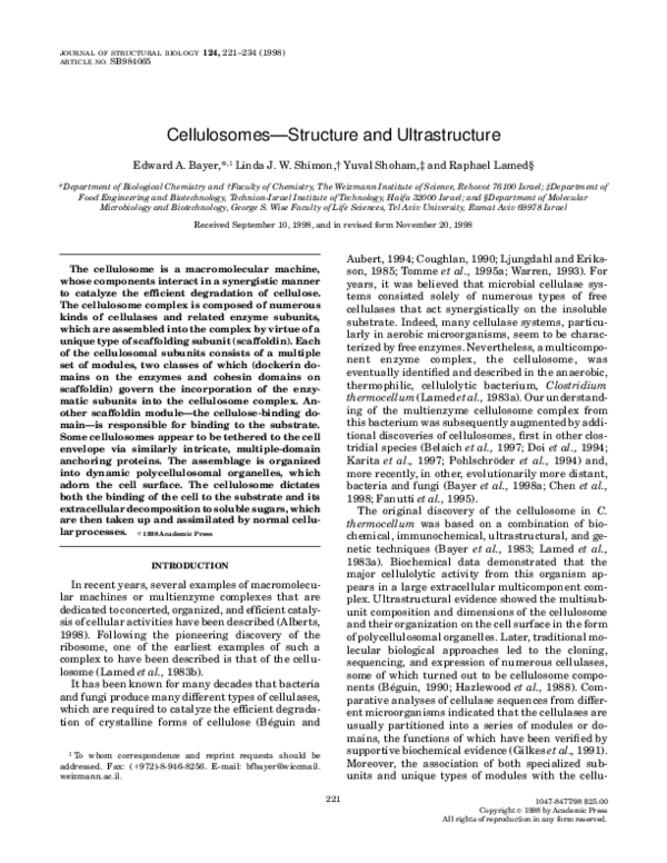 (PDF) Cellulosomes—Structure and Ultrastructure