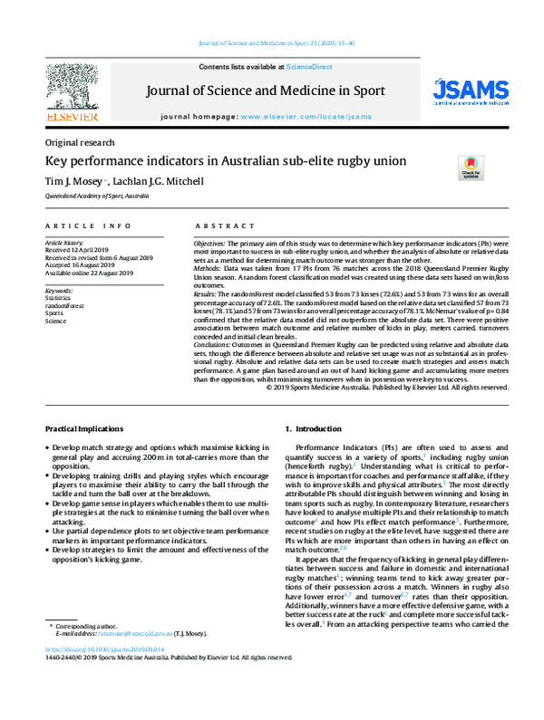 (PDF) Key performance indicators in Australian sub-elite rugby union