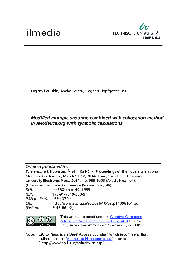 Pdf Modified Multiple Shooting Combined With Collocation Method In