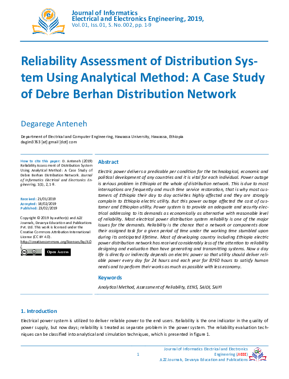 (PDF) Reliability Assessment of Distribution System Using Analytical Method: A Case Study of ...
