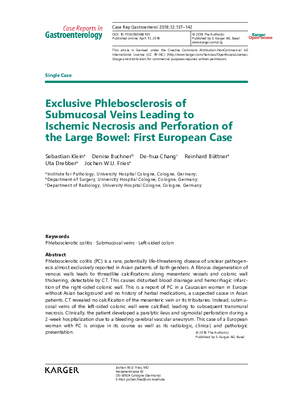 (PDF) Exclusive Phlebosclerosis of Submucosal Veins Leading to Ischemic ...