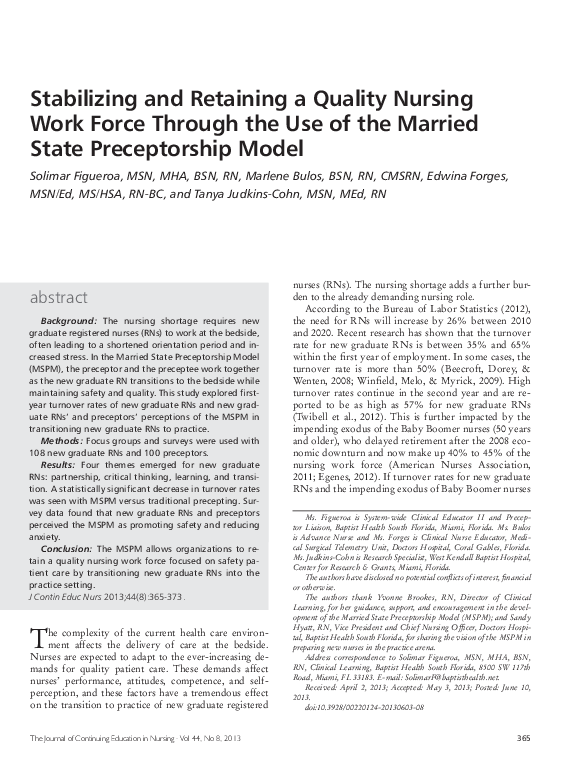 (PDF) Stabilizing and Retaining a Quality Nursing Work Force Through ...