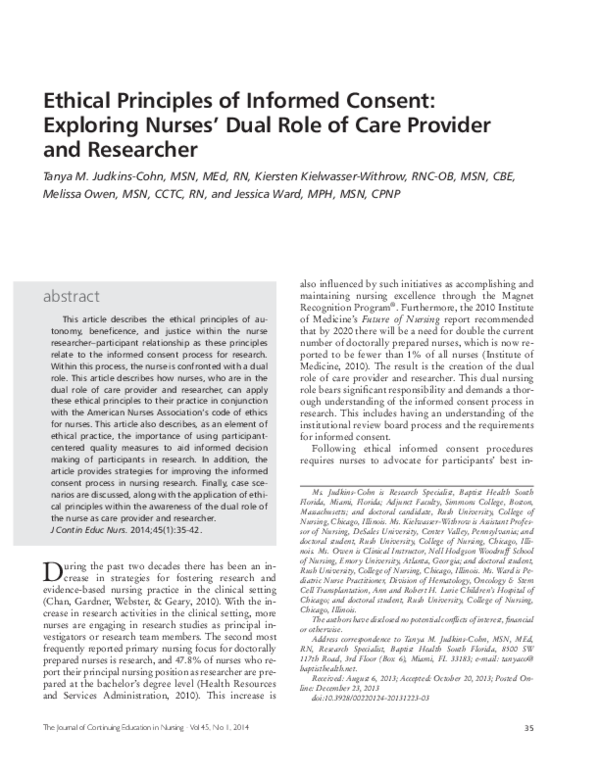 (PDF) Ethical Principles of Informed Consent: Exploring Nurses’ Dual ...