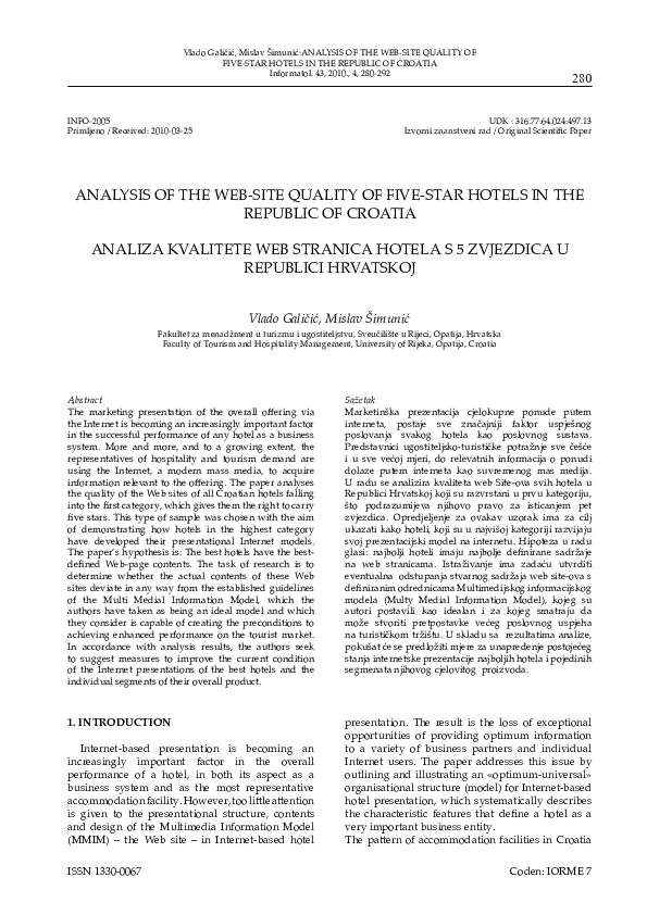 (PDF) Analiza Kvalitete Web Stranica Hotela S 5 Zvjezdica U Republici ...