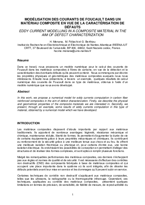 (PDF) Modélisation Des Courants De Foucault Dans Un Matériau Composite ...