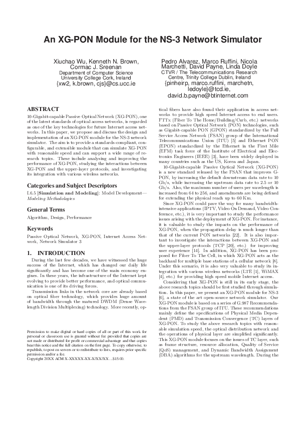 (PDF) An XG-PON Module for the NS-3 Network Simulator