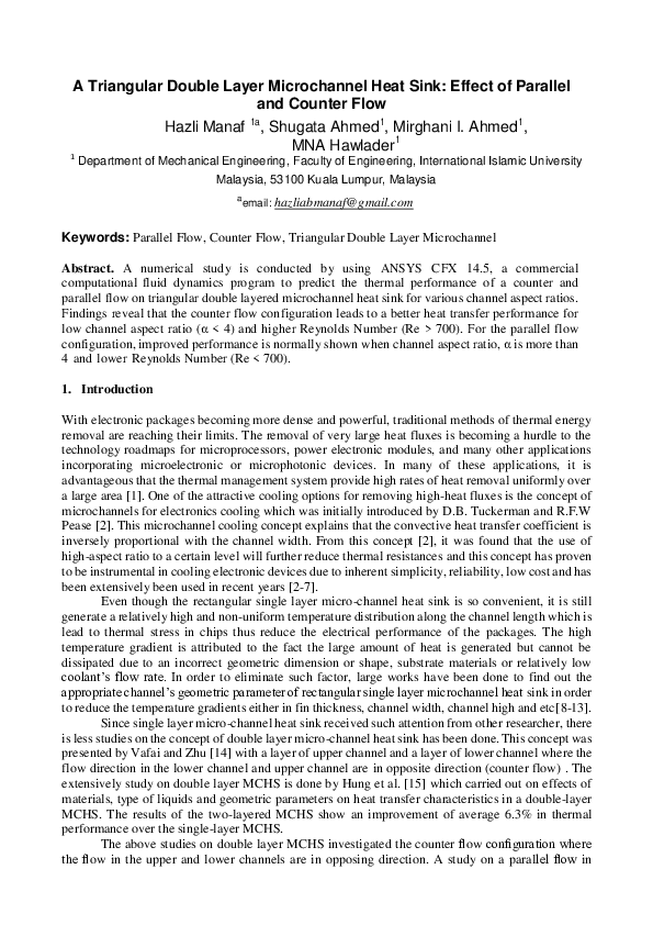(PDF) A Triangular Double Layer Microchannel Heat Sink: Effect of ...