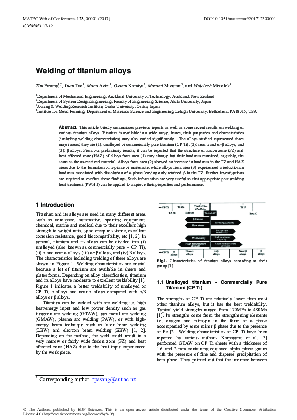 (PDF) Welding of titanium alloys