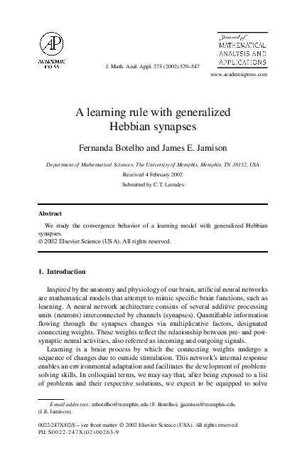 (PDF) A learning rule with generalized Hebbian synapses