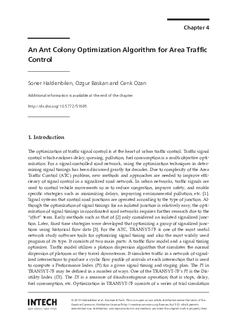 (PDF) An Ant Colony Optimization Algorithm for Area Traffic Control