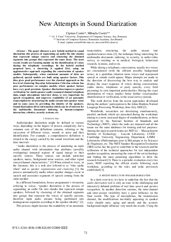 (PDF) New attempts in sound diarization