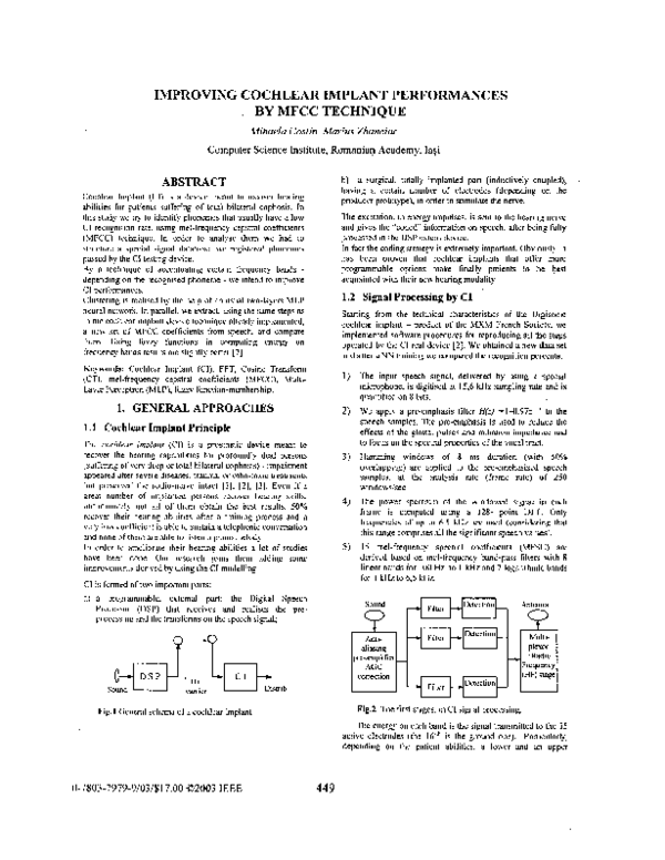 (PDF) Improving cochlear implant performances by MFCC technique