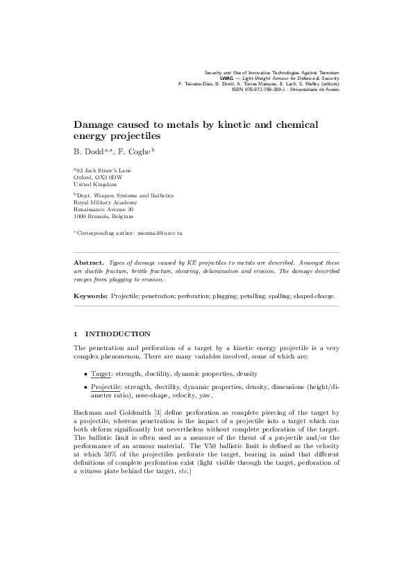 (PDF) Damage caused to metals by kinetic and chemical energy projectiles