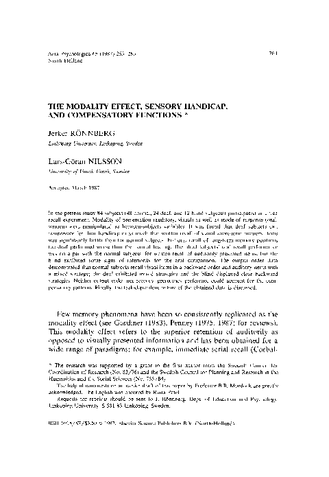 (PDF) The modality effect, sensory handicap, and compensatory functions