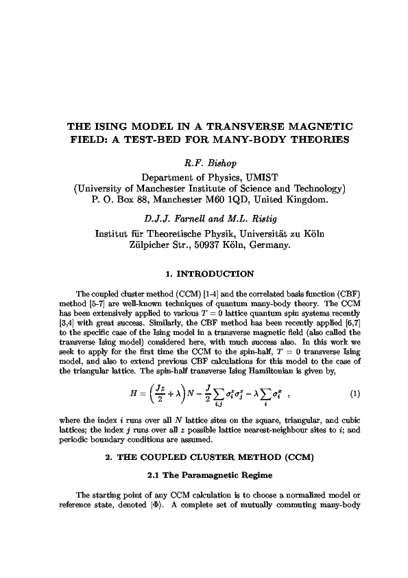 (PDF) The Ising Model in a Transverse Magnetic Field: A Test-Bed for ...