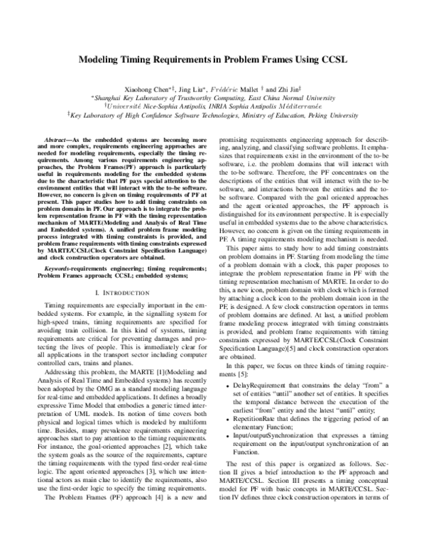 (PDF) Modeling Timing Requirements in Problem Frames Using CCSL