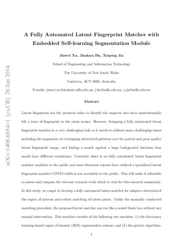 Pdf Automated Latent Fingerprint Matcher With Roi Segmentation