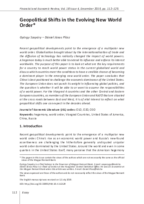 (PDF) Geopolitical Shifts in the Evolving New World Order