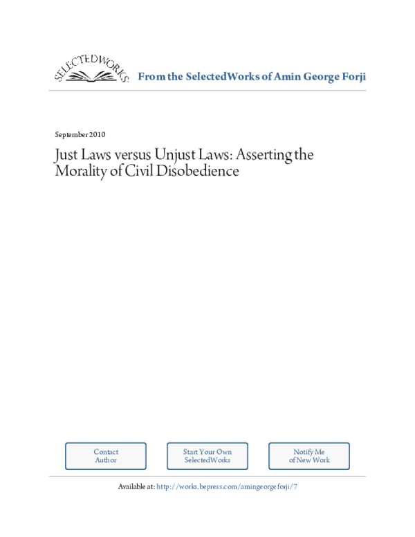 (PDF) Just Laws versus Unjust Laws: Asserting the Morality of Civil ...
