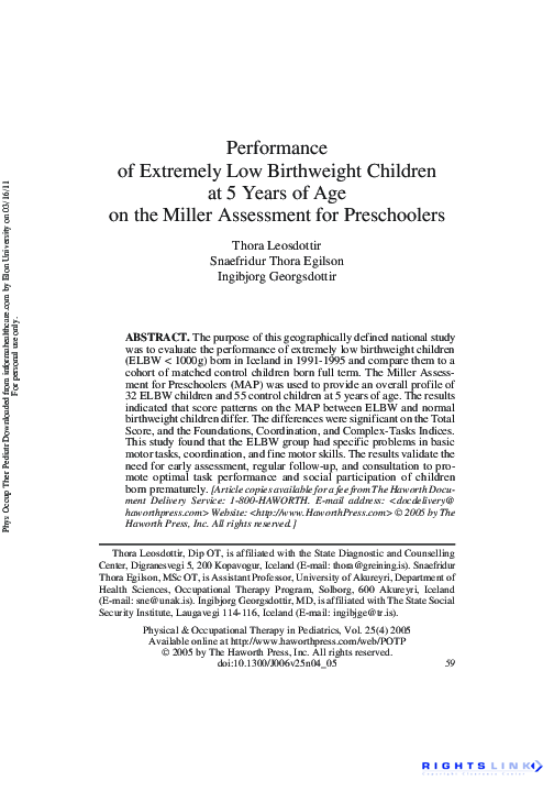 (PDF) Performance of Extremely Low Birthweight Children at 5 Years of ...
