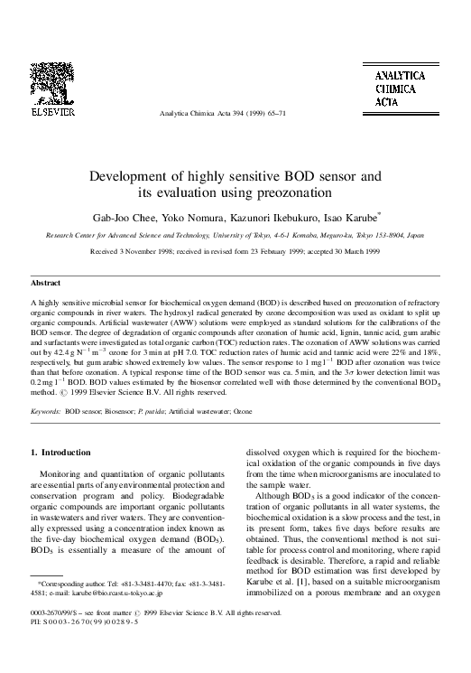 (PDF) Development of highly sensitive BOD sensor and its evaluation ...