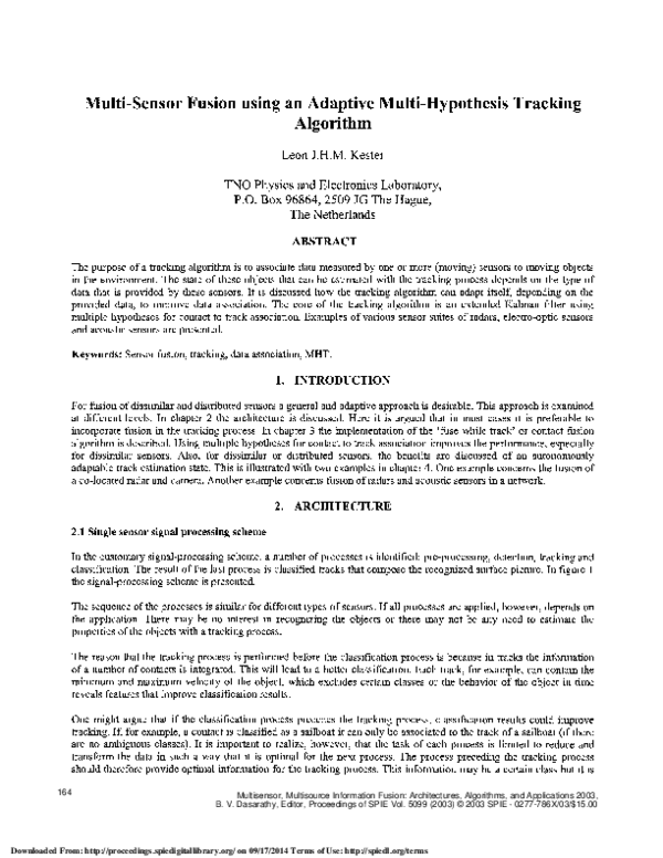 (PDF) Multisensor fusion using an adaptive multi-hypothesis tracking algorithm