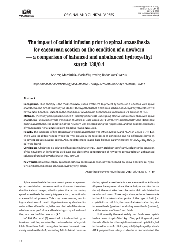 (PDF) The impact of colloid infusion prior to spinal anaesthesia for ...