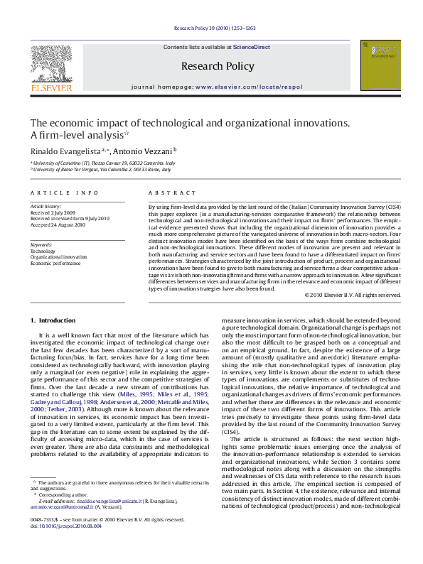 (PDF) The economic impact of technological and organizational ...