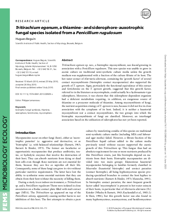 (PDF) Tritirachium egenum, a thiamine- and siderophore-auxotrophic ...