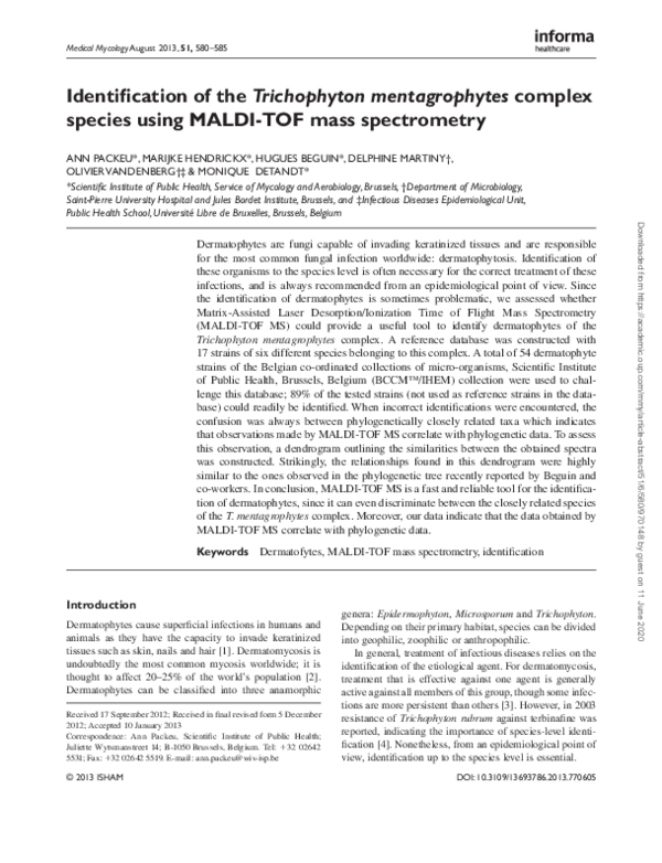 (PDF) Identification of the Trichophyton mentagrophytes complex species ...