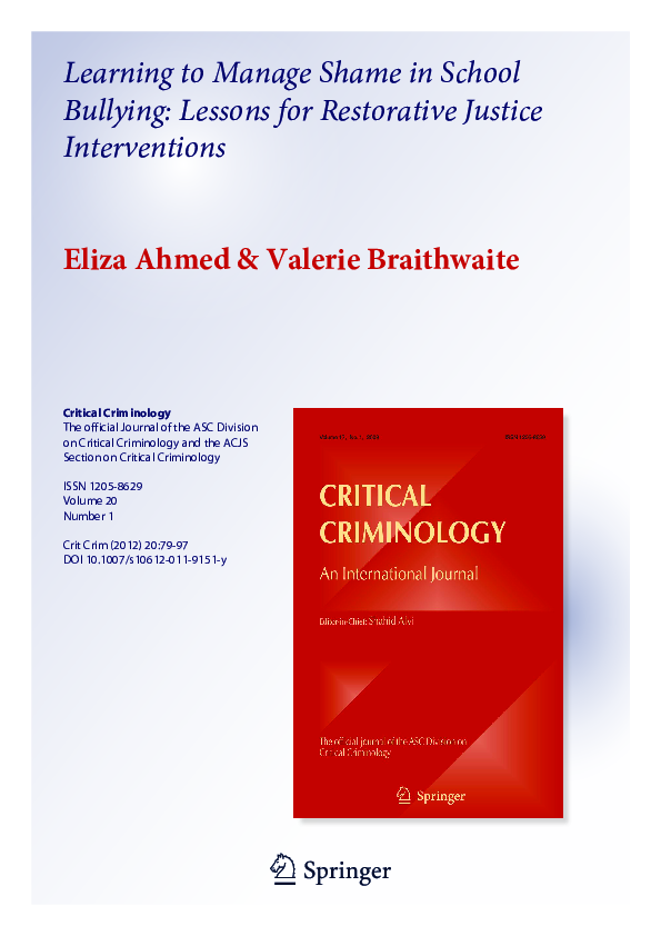 (PDF) Learning to Manage Shame in School Bullying: Lessons for ...