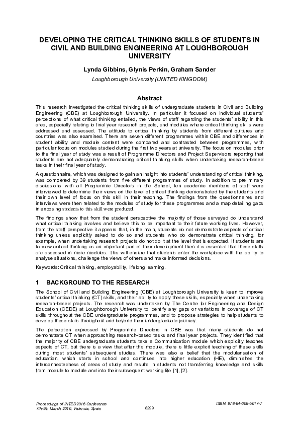 (PDF) Developing the Critical Thinking Skills of Students in Civil and ...