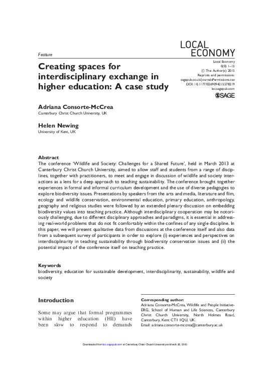 (PDF) Creating spaces for interdisciplinary exchange in higher ...
