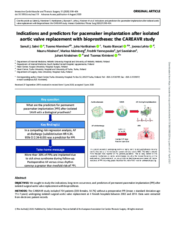 (PDF) Indications and predictors for pacemaker implantation after ...