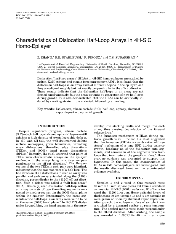 (PDF) Characteristics of Dislocation Half-Loop Arrays in 4H-SiC Homo-Epilayer