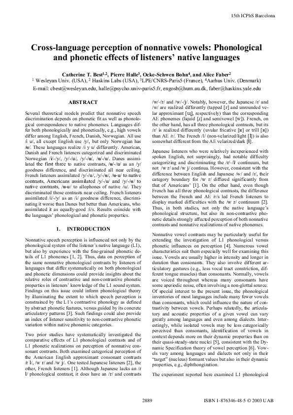 (PDF) Cross-language perception of nonnative vowels: Phonological and phonetic effects of ...