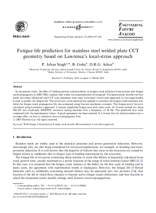 (PDF) Fatigue life prediction for stainless steel welded plate CCT ...