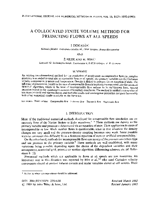 Pdf A Collocated Finite Volume Method For Predicting Flows At All Speeds