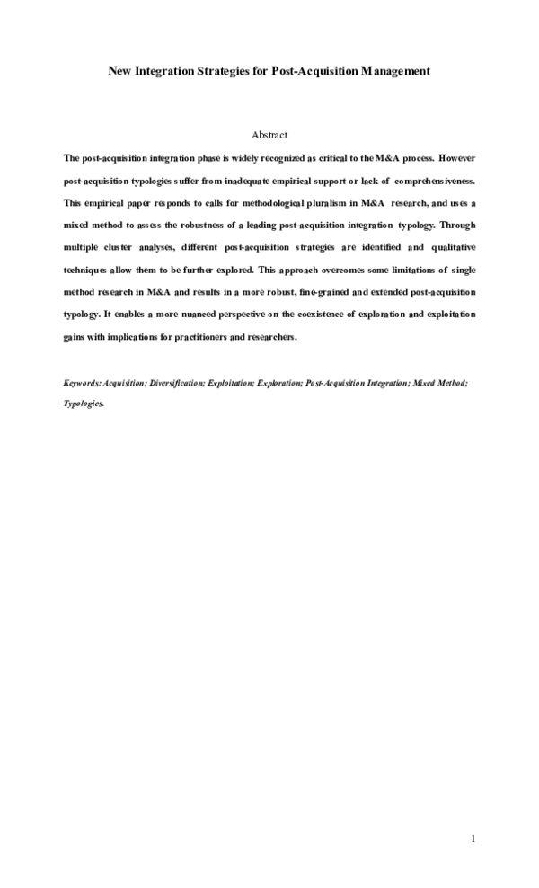 (PDF) New Integration Strategies for Post-Acquisition Management (PDF) New Integration Strategies for Post-Acquisition Management