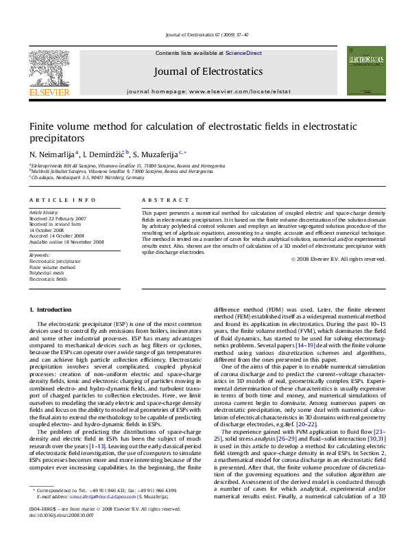 Pdf Finite Volume Method For Calculation Of Electrostatic Fields In Electrostatic Precipitators