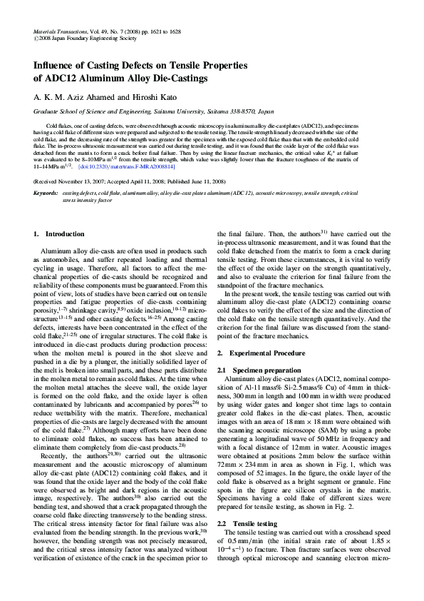 (PDF) Influence of Casting Defects on Tensile Properties of ADC12 ...