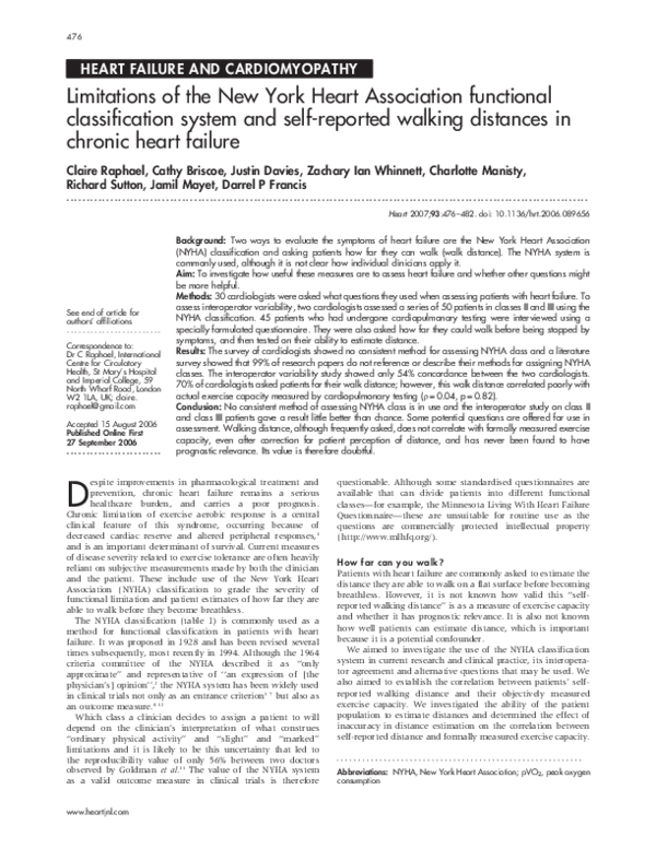 (PDF) Limitations of the New York Heart Association functional ...