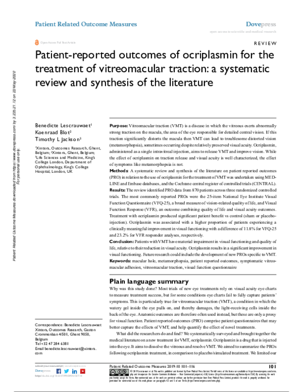(PDF) Patient-reported outcomes of ocriplasmin for the treatment of ...