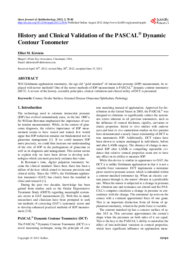 (PDF) History and Clinical Validation of the PASCAL ® Dynamic Contour ...